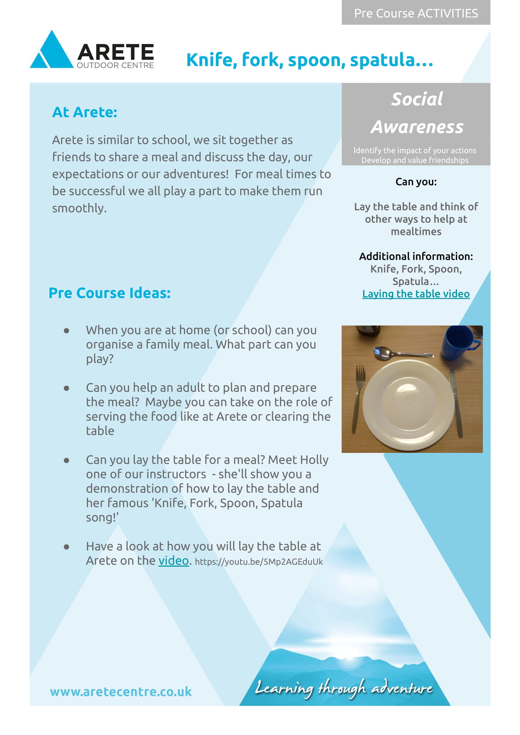 Pre Course Activities & Learning - Arete Outdoor Education Centre North ...