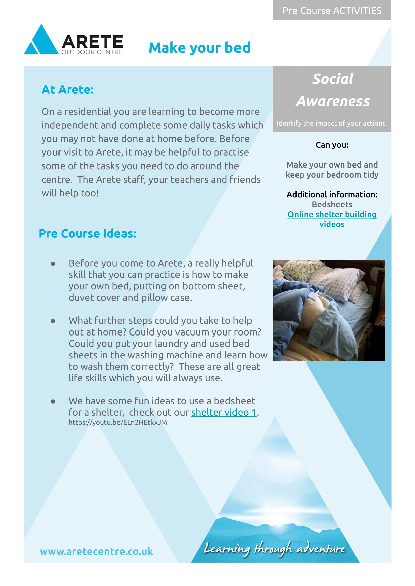 Pre Course Activities & Learning - Arete Outdoor Education Centre North ...